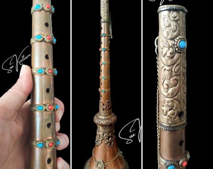 CEREMONIAL BUDDHIST TRUMPET Early 1900's Copper & Brass W/ Turquoise ...