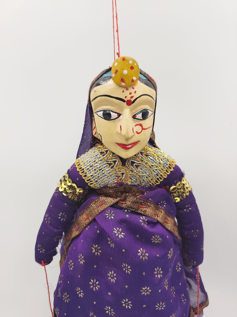 INDIAN STRING PUPPETS Rajasthani Kathputli Couple Chiffon Saree Hand ...