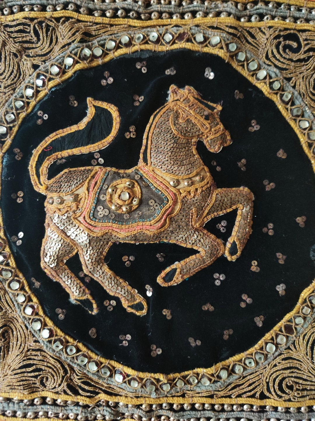 BURMESE EMBROIDERED TAPESTRY Antique Mid-century Kalaga Handcrafted in ...