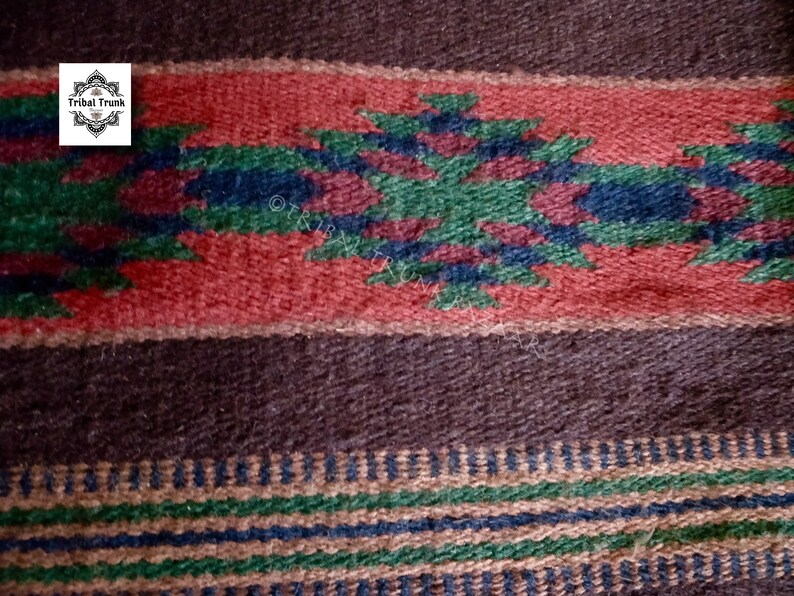 AZTEC SERAPE RUG 64" X 32" Stunning Vintage Southwestern Wool Rug With ...