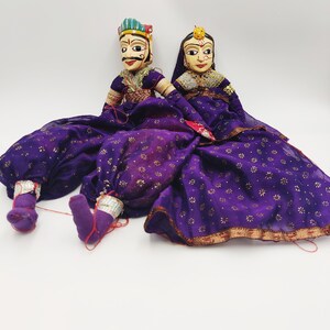 INDIAN STRING PUPPETS Rajasthani Kathputli Couple Chiffon Saree Hand ...