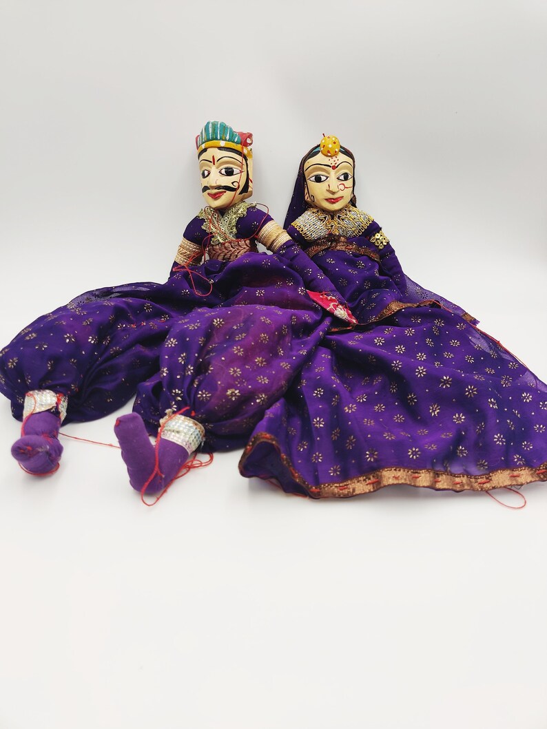 INDIAN STRING PUPPETS Rajasthani Kathputli Couple Chiffon Saree Hand ...