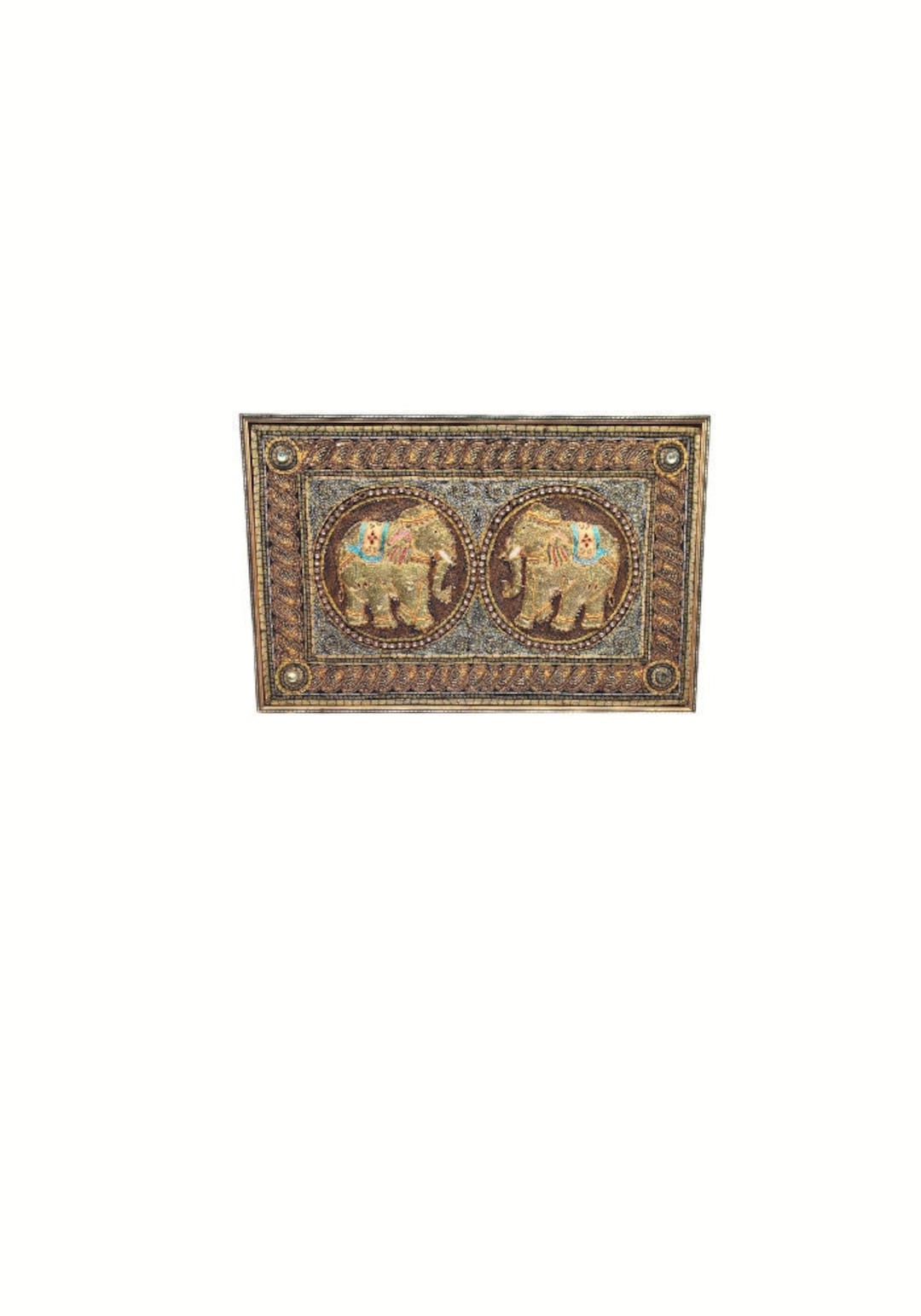 BURMESE ELEPHANT TAPESTRY Antique Mid-century Kalaga Embroidery ...