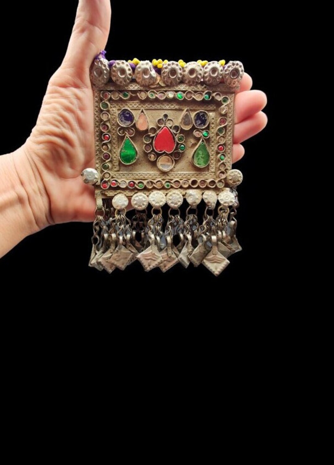 HUGE KUCHI PENDANT Antique Over-sized Tribal Ethnic Jeweled Pendant ...