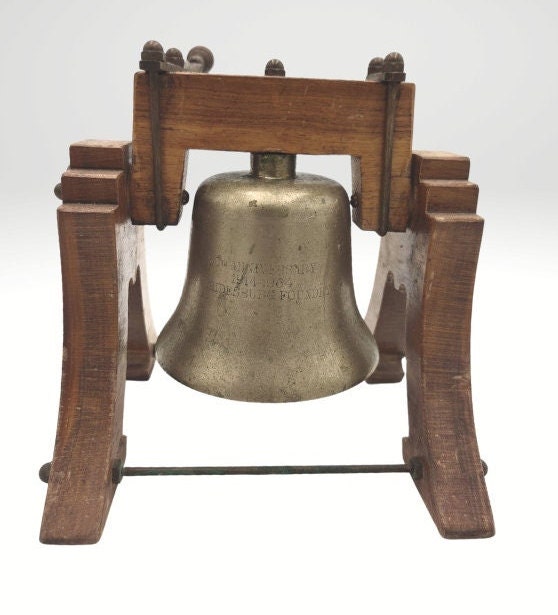 1964 BRASS BELL Desk/tabletop Solid Brass Bell in Oak Wood - Etsy