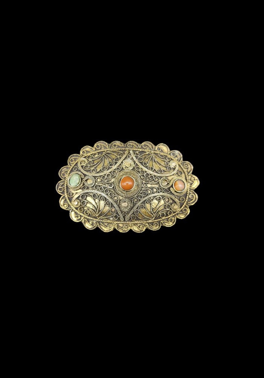 LARGE TURKISH PENDANT Old Vintage Antique Brass Tone and Stones ...