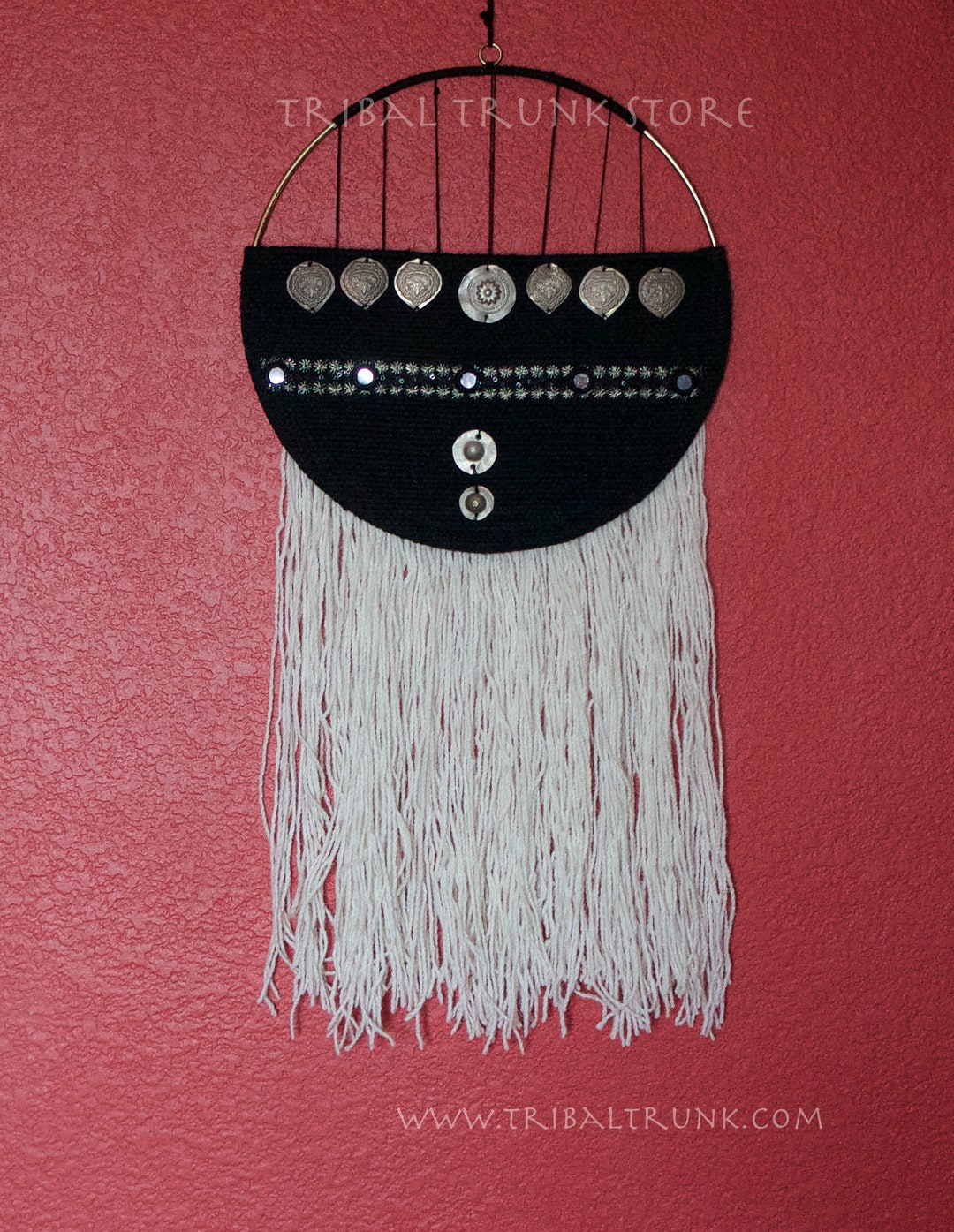 LARGE DREAM CATCHER Authentic Vintage Turkmen Amulets Hand Stitched on ...