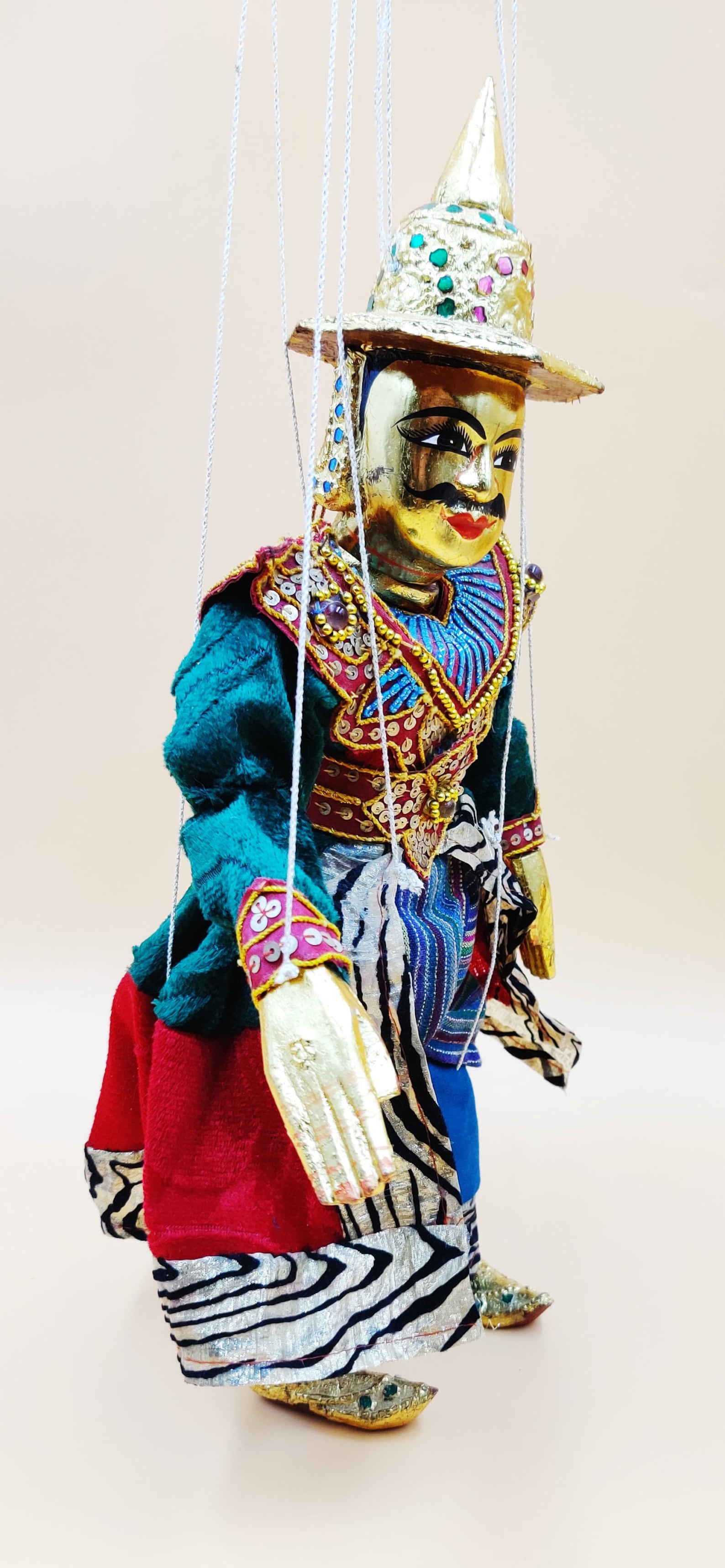 BURMESE STRING MARIONETTE Vintage Gilt Colorful Puppet Velvet Beaded ...