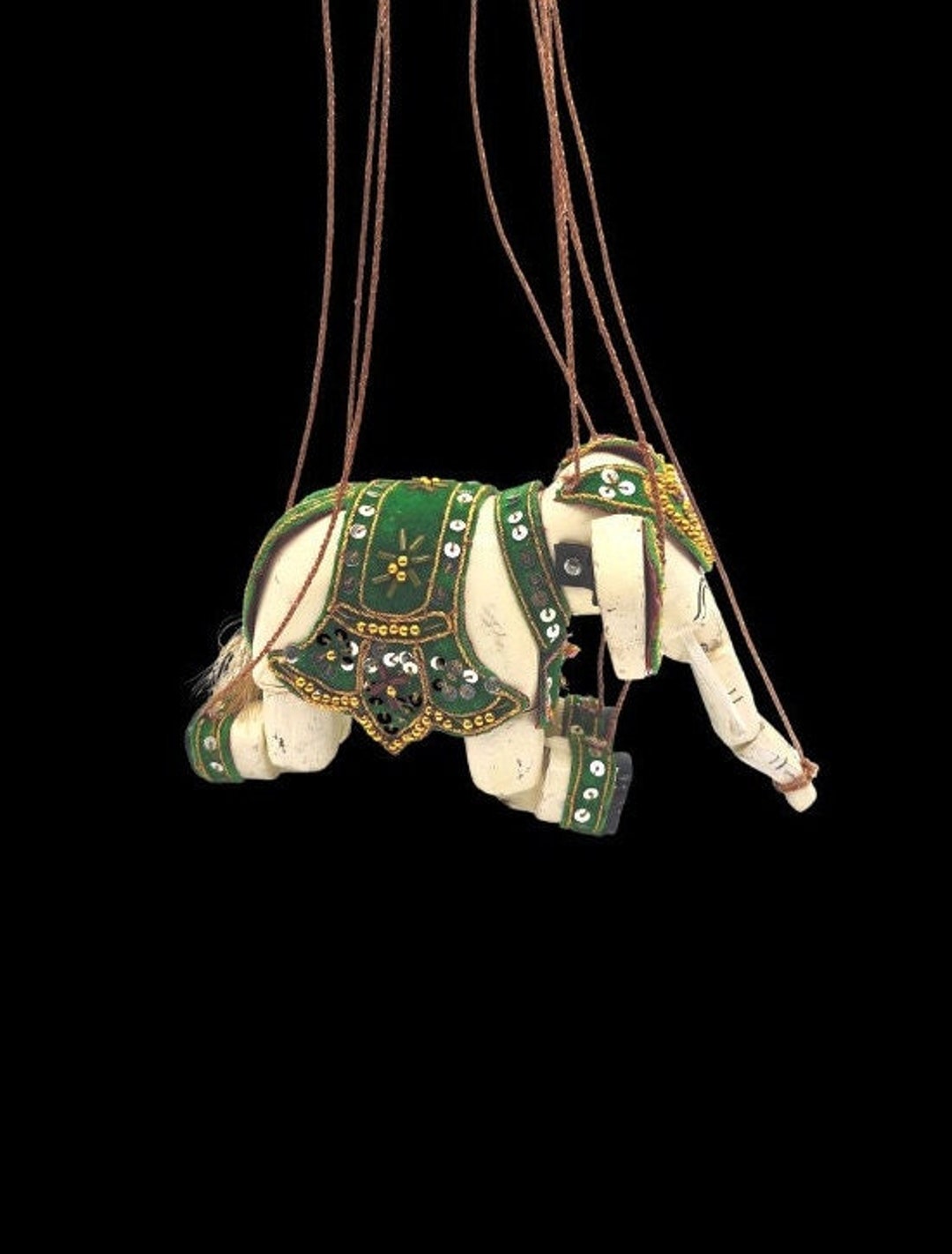 ELEPHANT STRING PUPPET Vintage Rajasthani Carved Wood & Velveteen ...