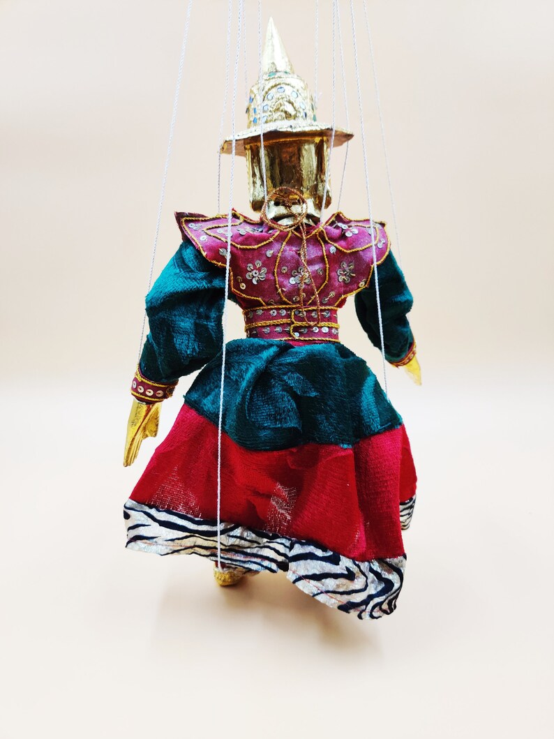 BURMESE STRING MARIONETTE Vintage Gilt Colorful Puppet Velvet Beaded ...