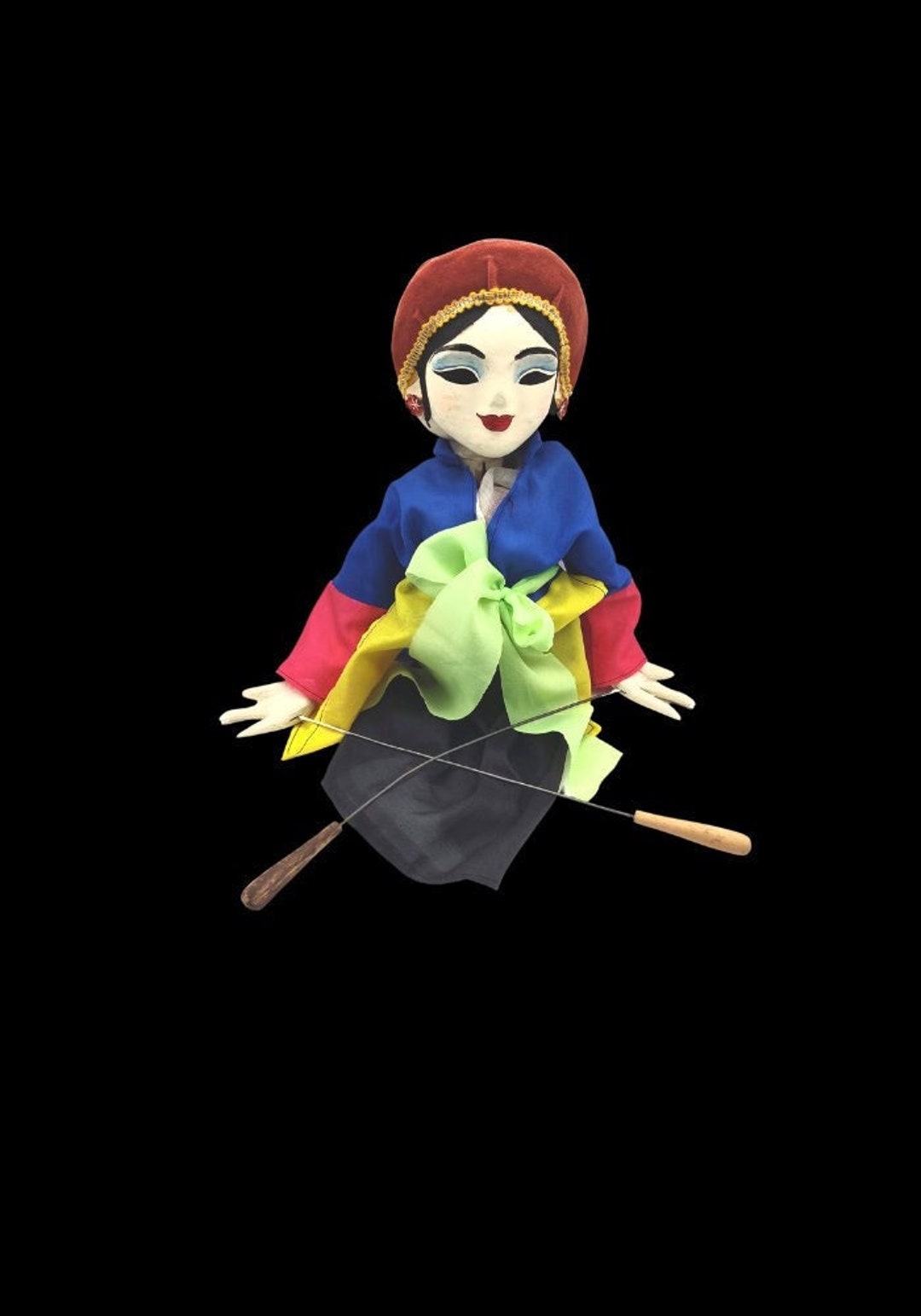 BOLIVIAN HAND PUPPET Vintage Paper Mache Bolivian Lady Puppet in Silk ...