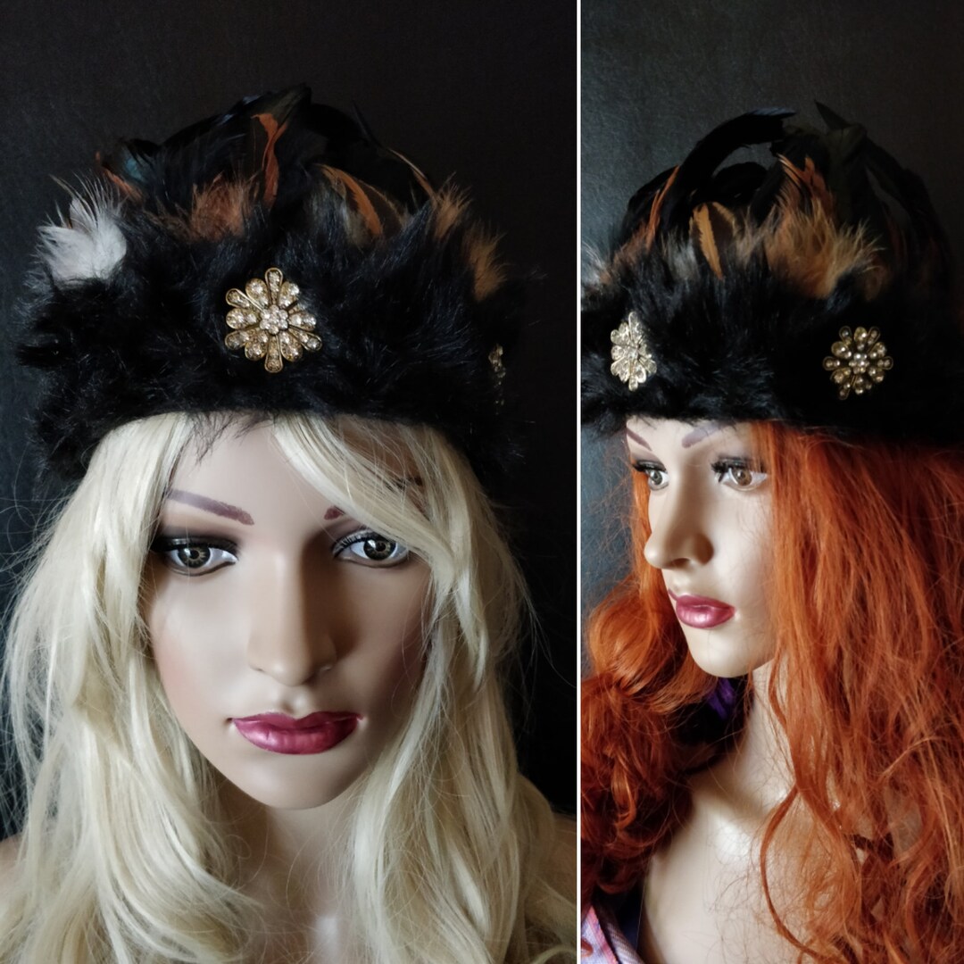 New Year's Party RUSSIAN SPY HEADDRESS Handcrafted Feathers Faux Fur ...