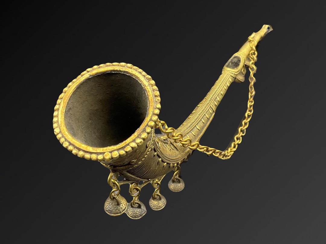 VINTAGE DHOKRA INSTRUMENT Beautiful Solid Brass Dhokra Ceremonial Music ...
