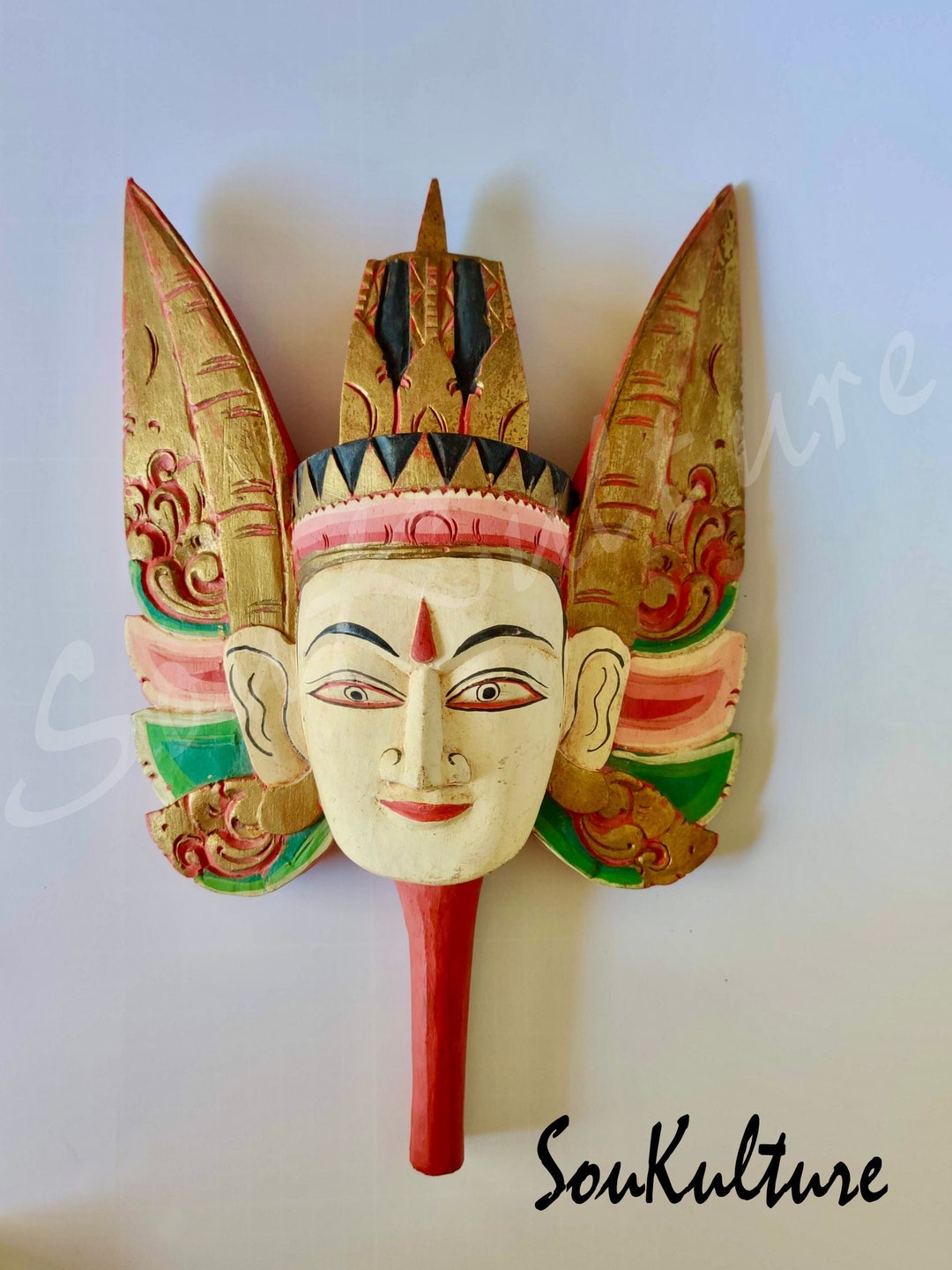 JAVANESE CARVED HEAD Rare Vintage Rama Wayang Head Wood-carved Wall ...