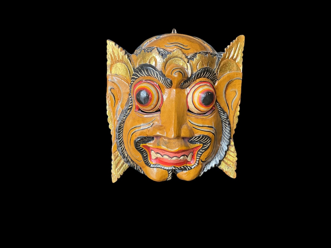 JAVANESE WALL MASK Authentic Vintage Gilt Polychrome Carved Albesia ...