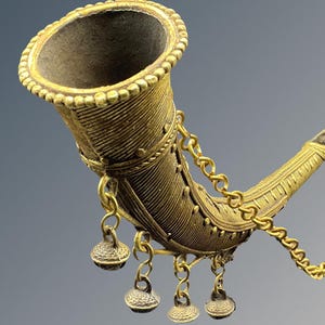 VINTAGE DHOKRA INSTRUMENT Beautiful Solid Brass Dhokra Ceremonial Music ...