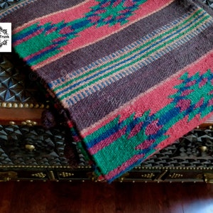 AZTEC SERAPE RUG 64" X 32" Stunning Vintage Southwestern Wool Rug With ...
