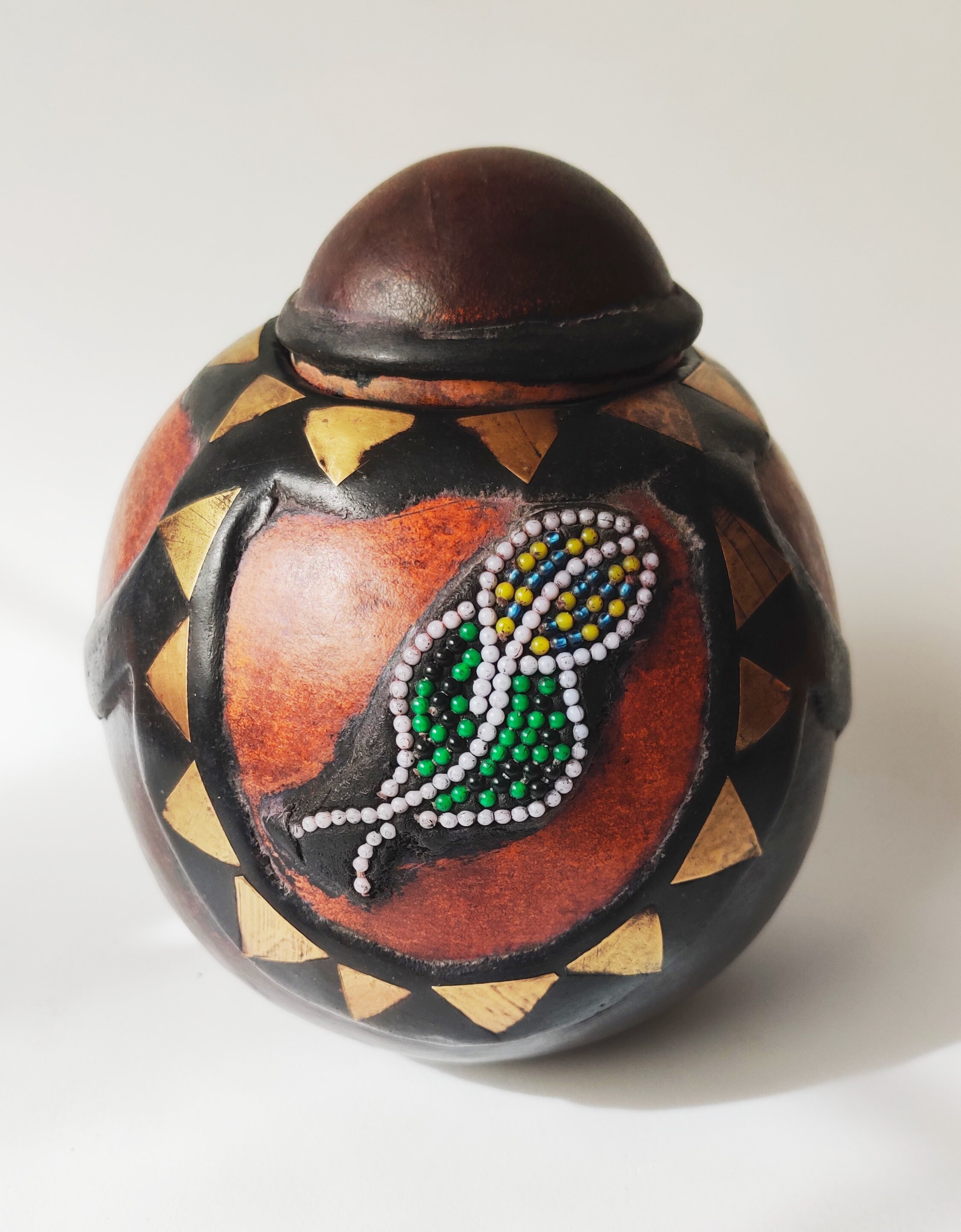 AFRICAN GOURD BOX Vintage Indigenous Ashanti/asante Calabash Beaded ...