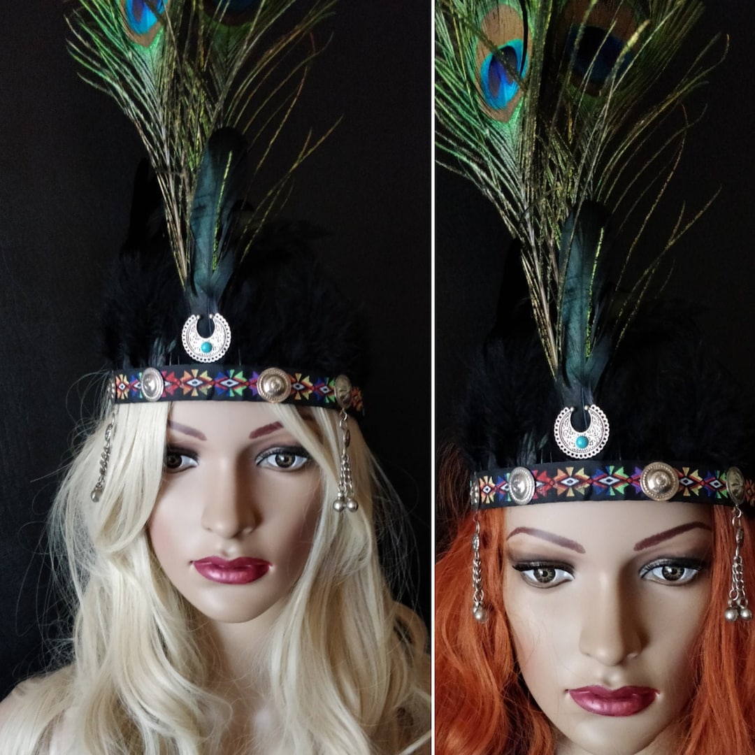 New Year's Party PEACOCK FEATHERS HEADDRESS Handcrafted Feathers ...