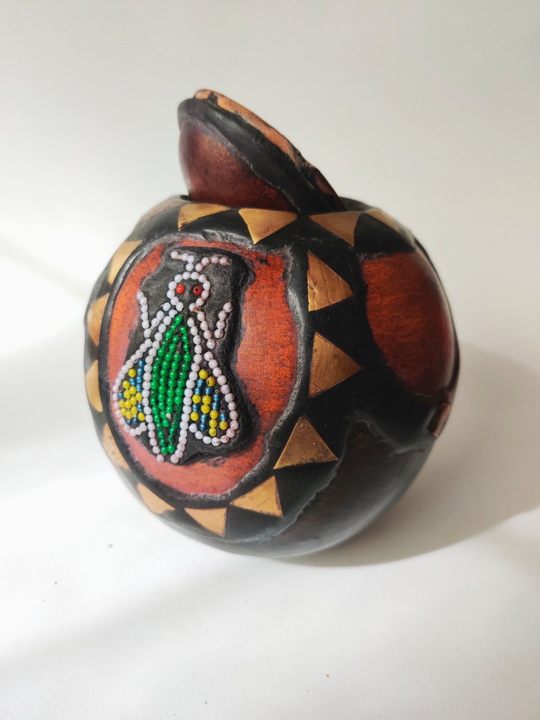 AFRICAN GOURD BOX Vintage Indigenous Ashanti/asante Calabash Beaded ...