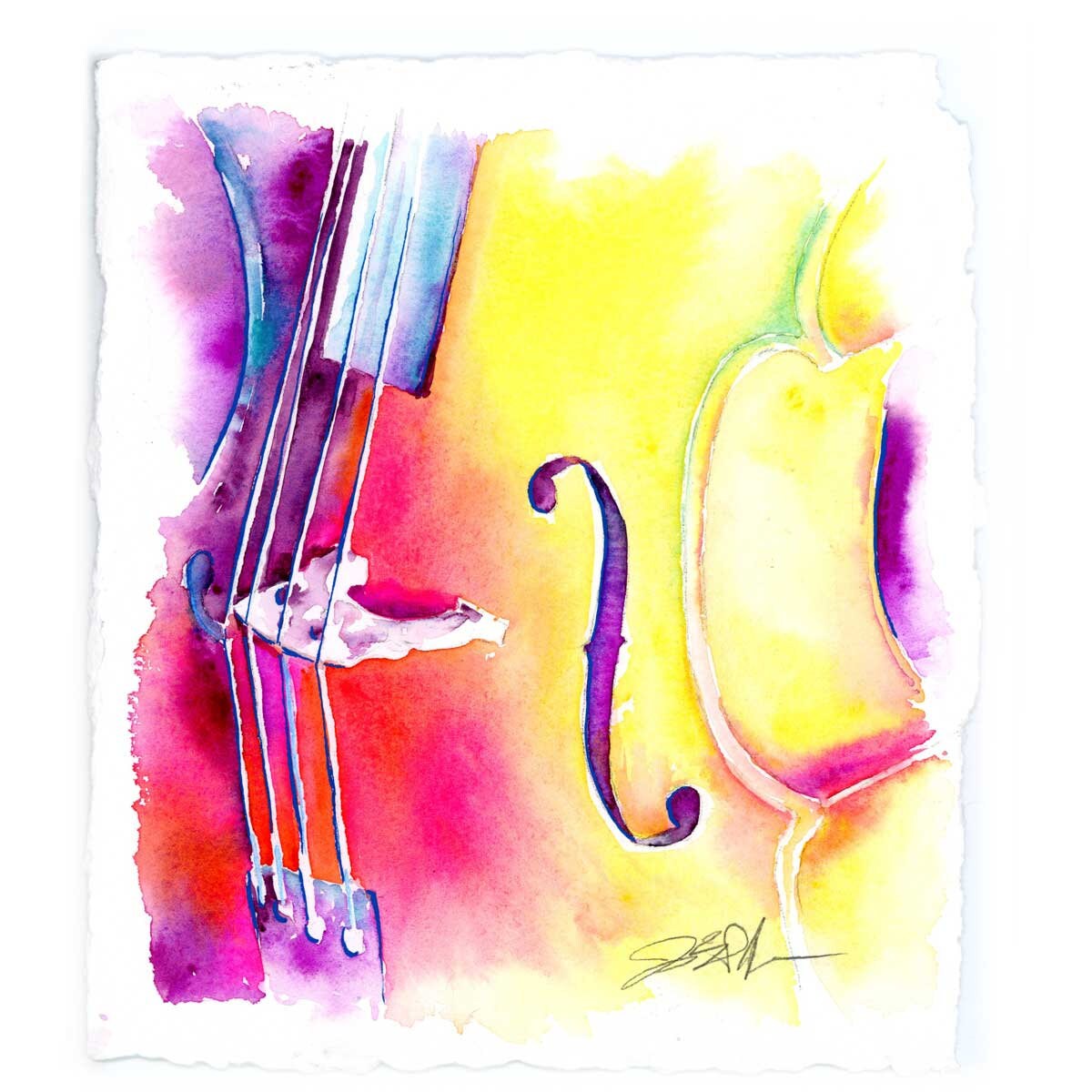 Cello Yellow Watercolor Painting Musical Instrument Art by Jamie Hansen ...