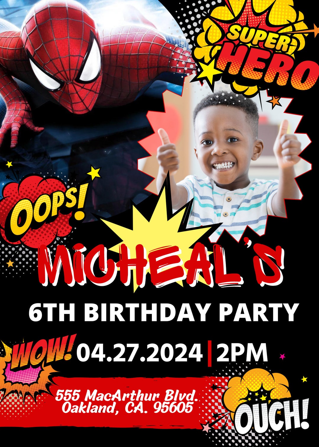 Spider Man Birthday Invitation Spider Man Kids Party Invitation ...