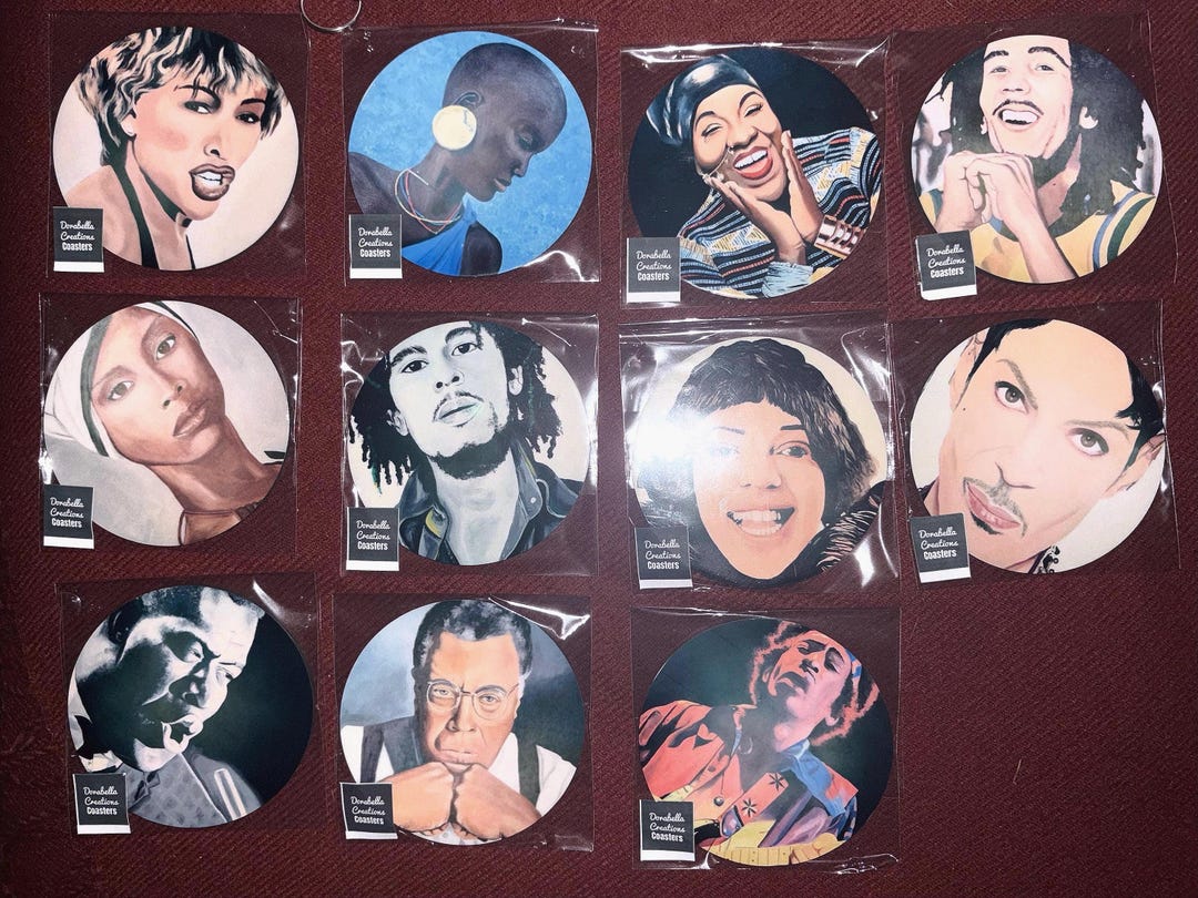 Celebrity Art Coasters, Prince, Bob Marley, James Earl Jones, Erykah ...