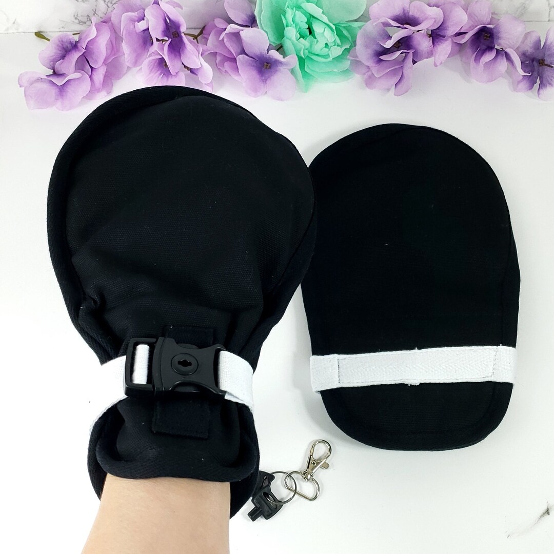 Black Locking Hand Restraints ABDL Safety Mittens Pet Play - Etsy