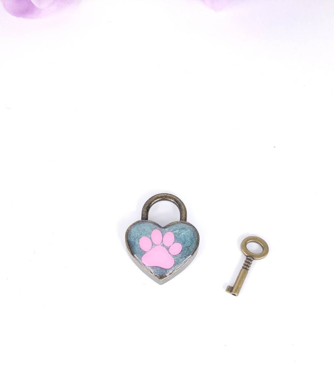 Discreet Lock Day Collar - Paw Print Heart Pad Lock - Pet Play Choker ...