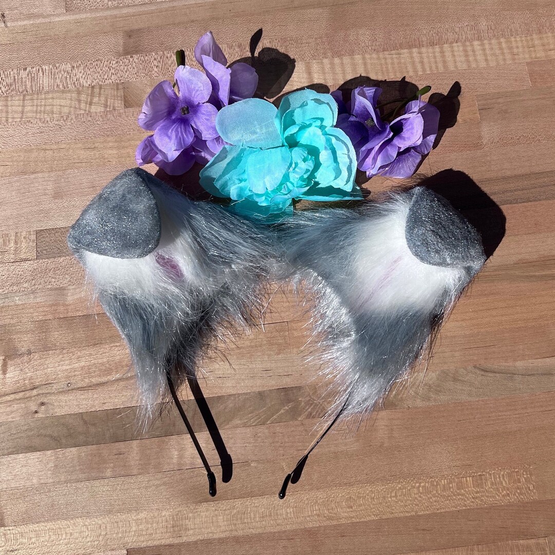 Silver Puppy Ears - Realistic Animal Ears - Dog Cosplay Ears Headband ...