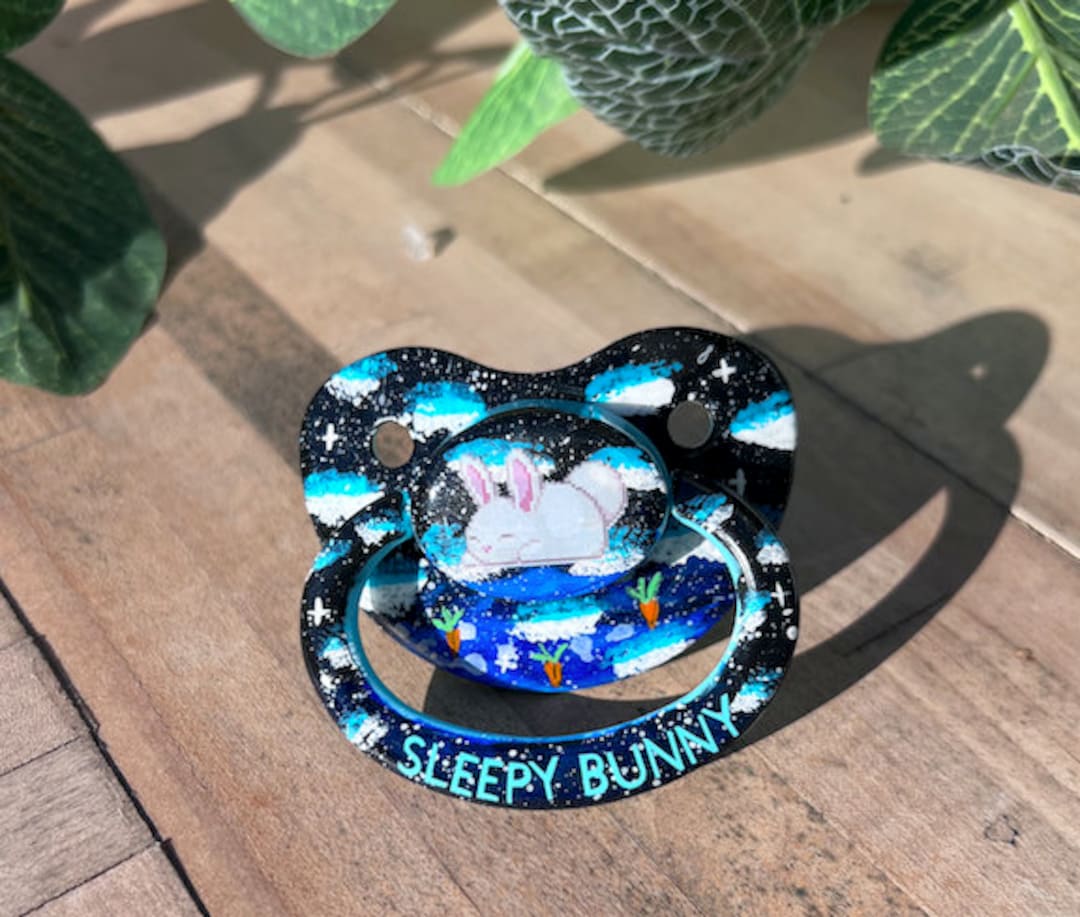 Hand Painted Adult Pacifier - Sleepy Bunny ABDL Adult Baby Pacifier for ...
