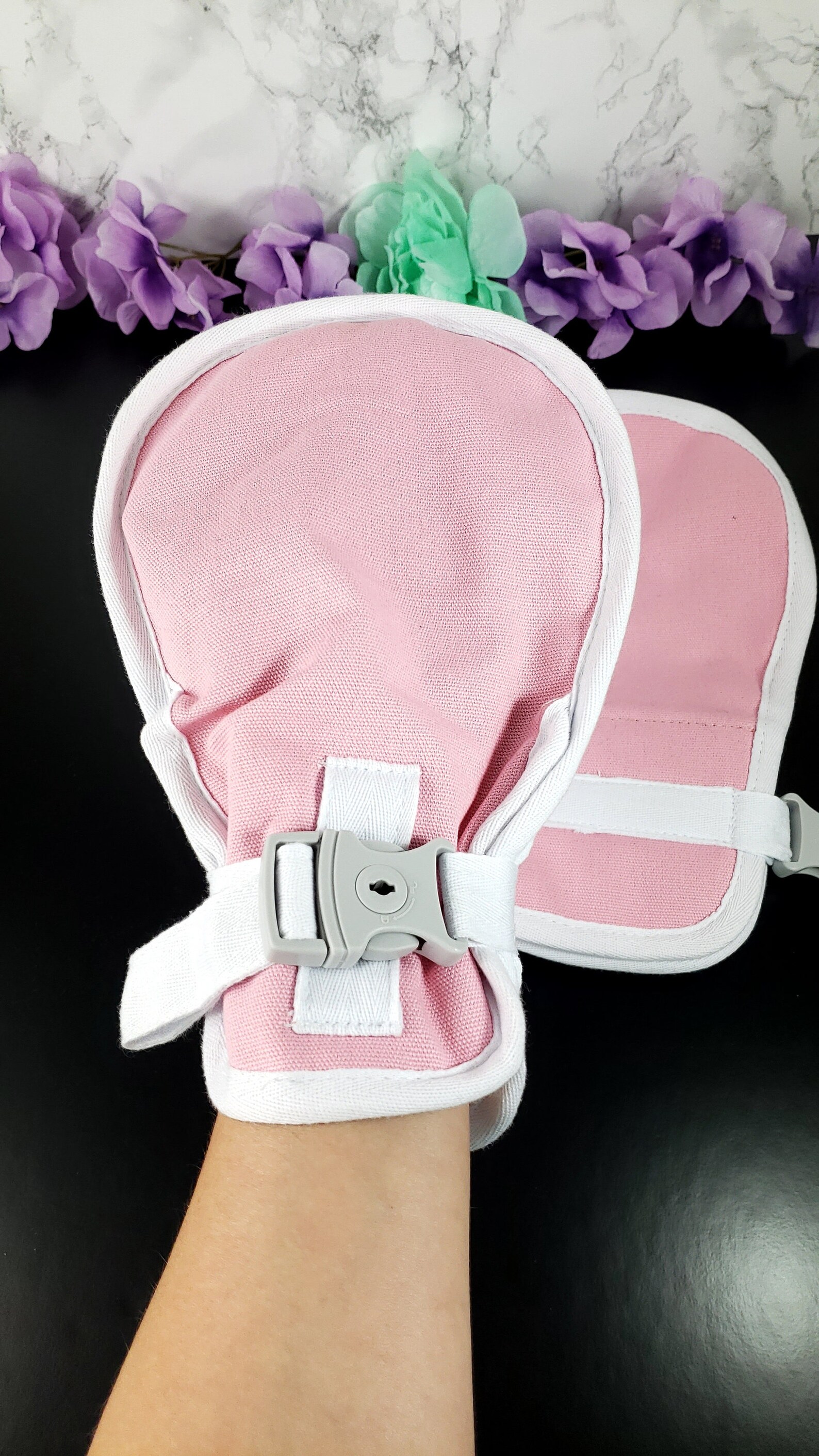 Pink Locking Hand Restraints ABDL Safety Mittens Pet Play - Etsy