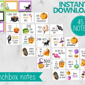 Halloween Lunchbox Notes - 45 Lunch Box Card - Printable Instant ...