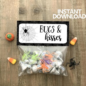 Bugs and Kisses Halloween Bag Topper - Treat Bag Top - Printable Candy ...