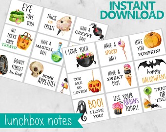 Halloween Lunchbox Notes Lunch Box Card Printable Instant | Etsy