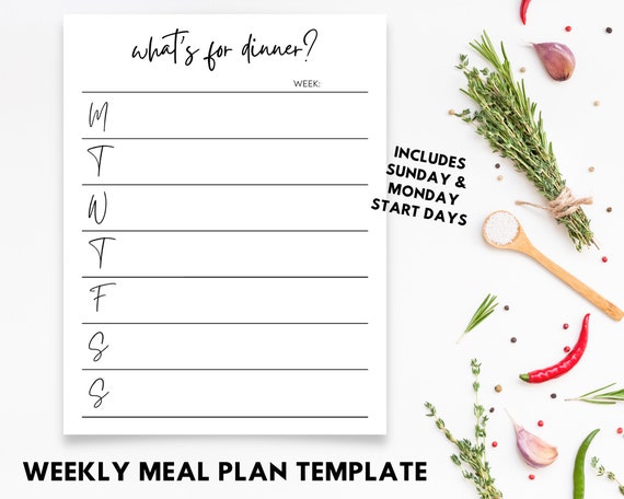 Weekly Meal Plan Template What's for Dinner Weekly Meal - Etsy