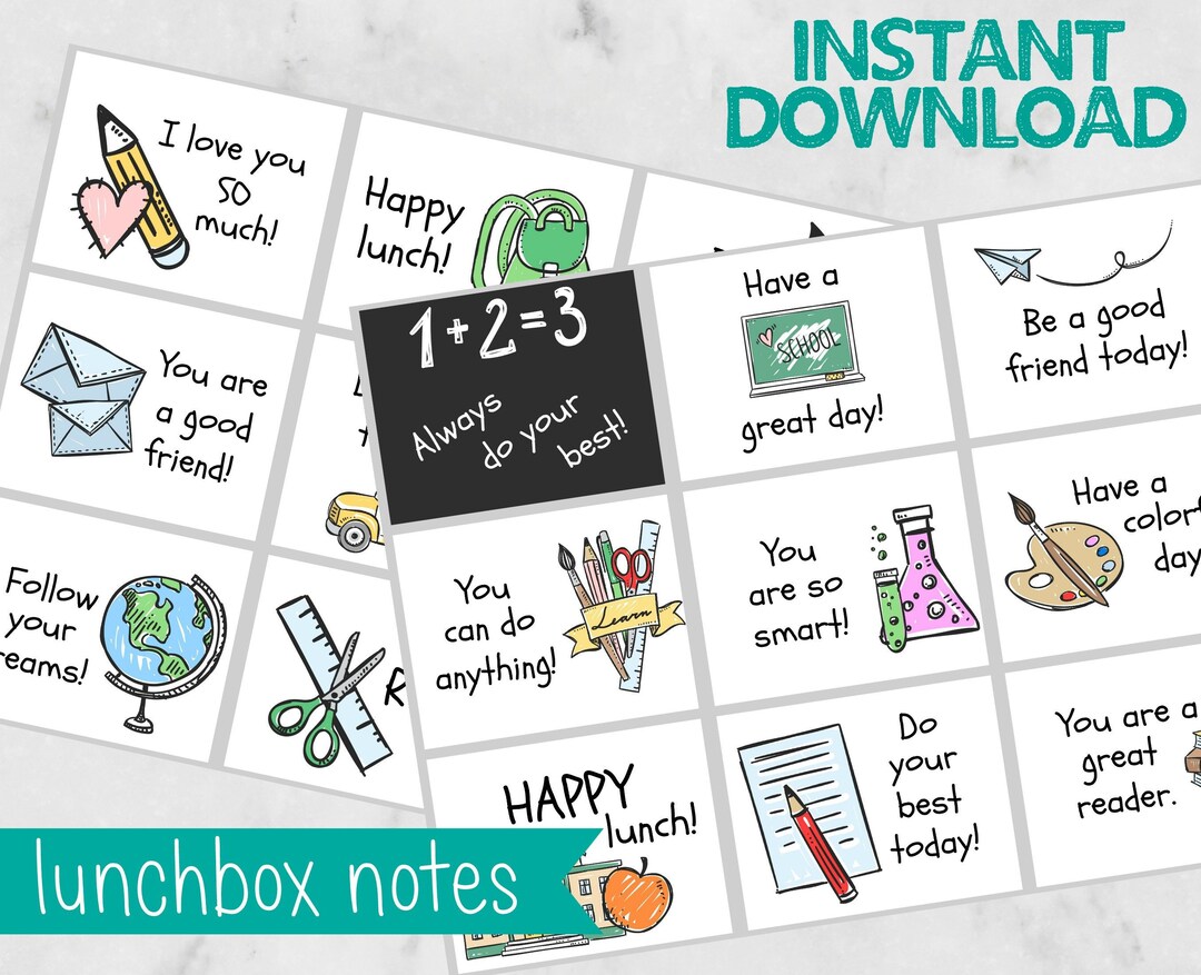 School Lunchbox Notes - Lunch Box Card - Printable Instant Download ...