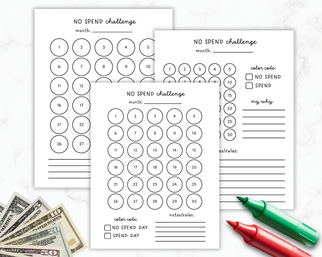 Printable No Spend Challenge Bundle - 30 Day No Spending - No Spend ...