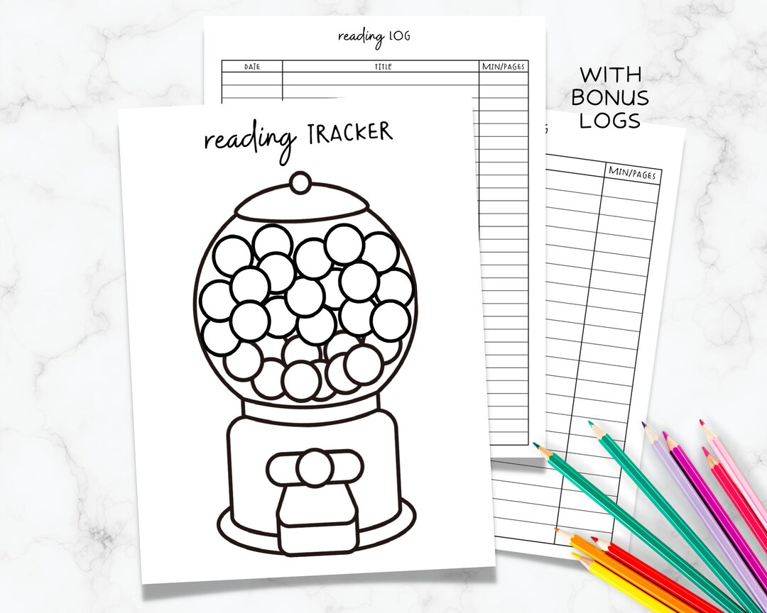 Kids Coloring Reading Chart - Bubble Gum Book Log - Kids Reading ...