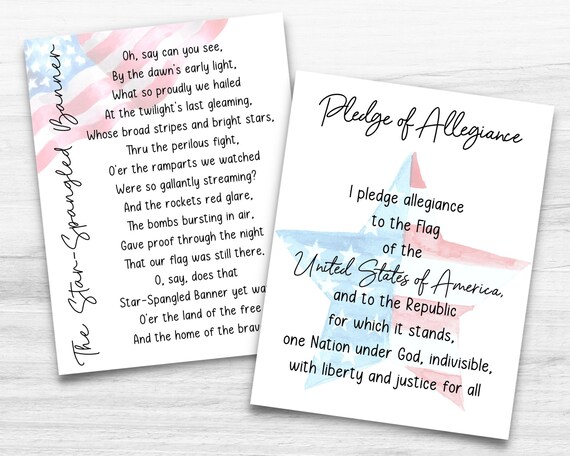 Printable National Anthem & Pledge of Allegiance - Etsy