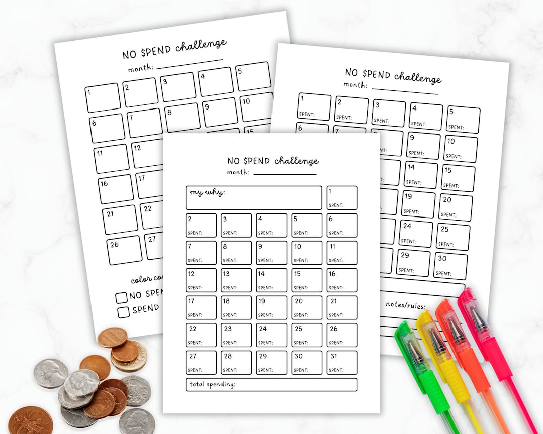 Printable No Spend Challenge Bundle - 30 & 31 Day No Spending - No ...