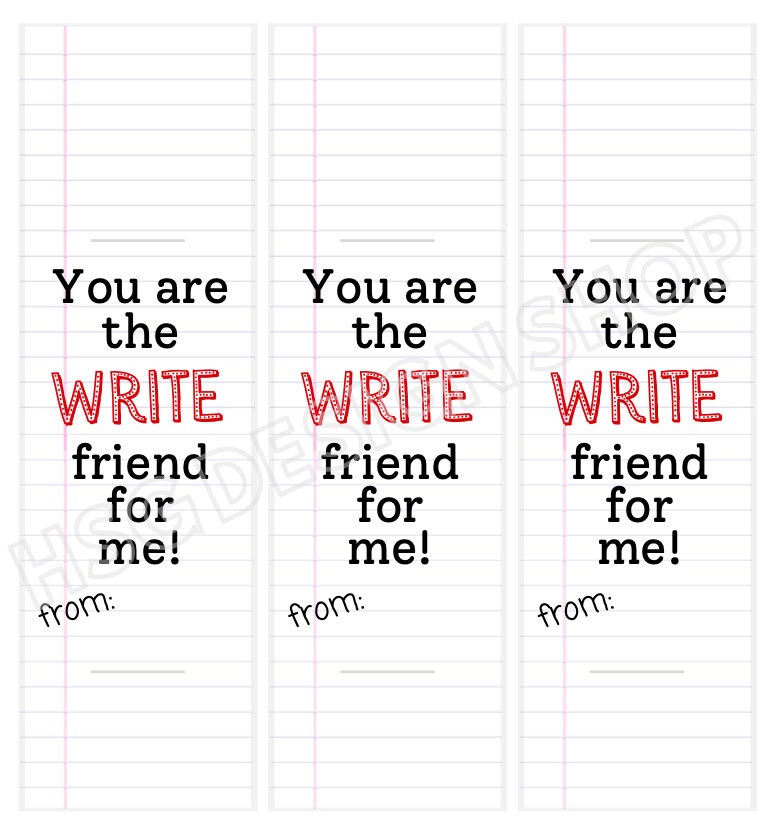 You Are the WRITE Friend for Me Valentine Printable Pencil - Etsy