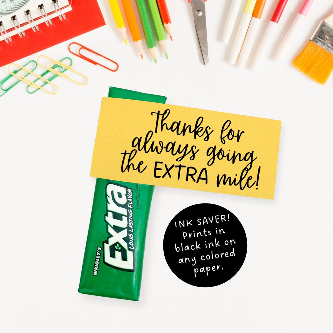 Printable Extra Gum Treat Tag - Digital Download Gift Tag - Thank You ...