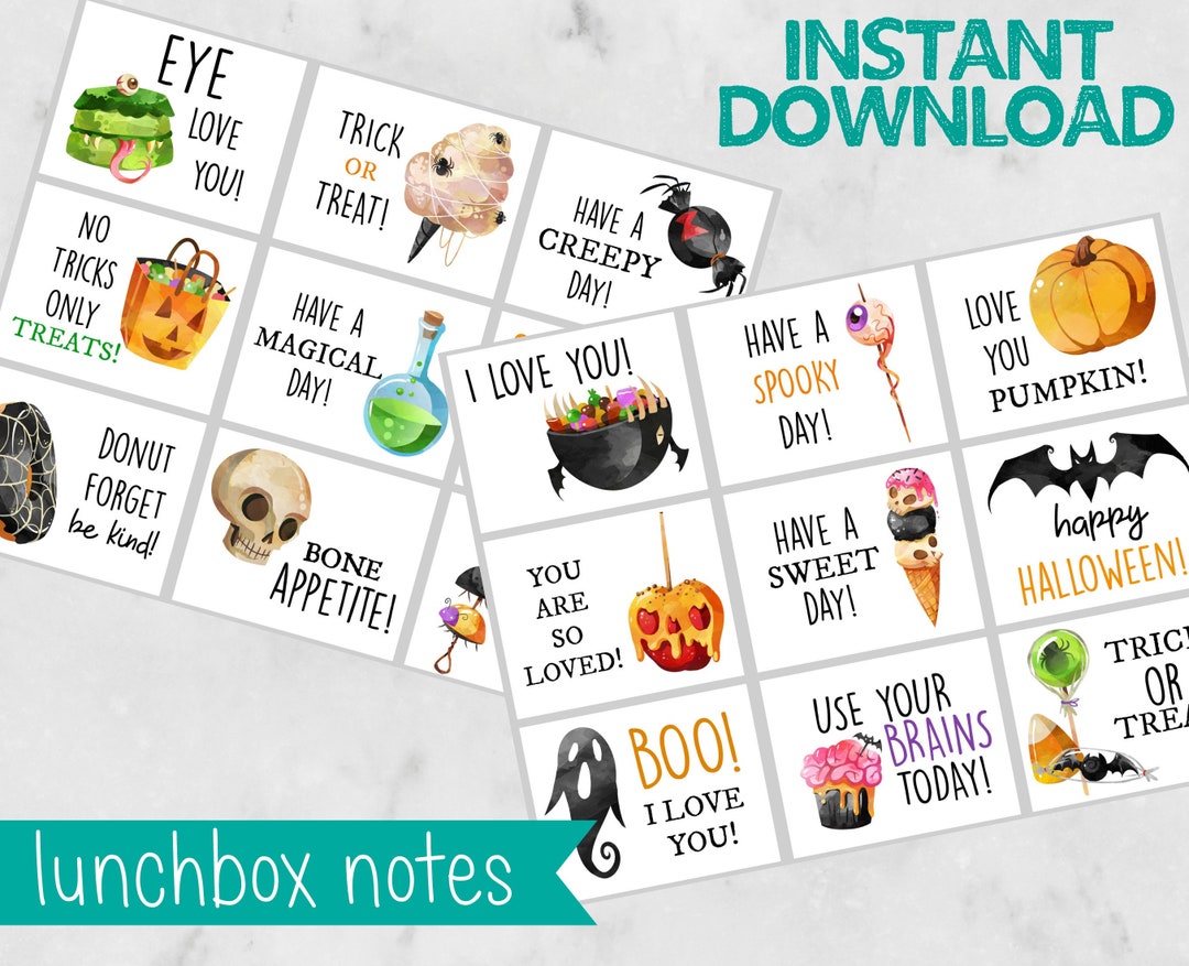 Halloween Lunch Box Notes - Printable Lunchbox Card Boys - Instant ...