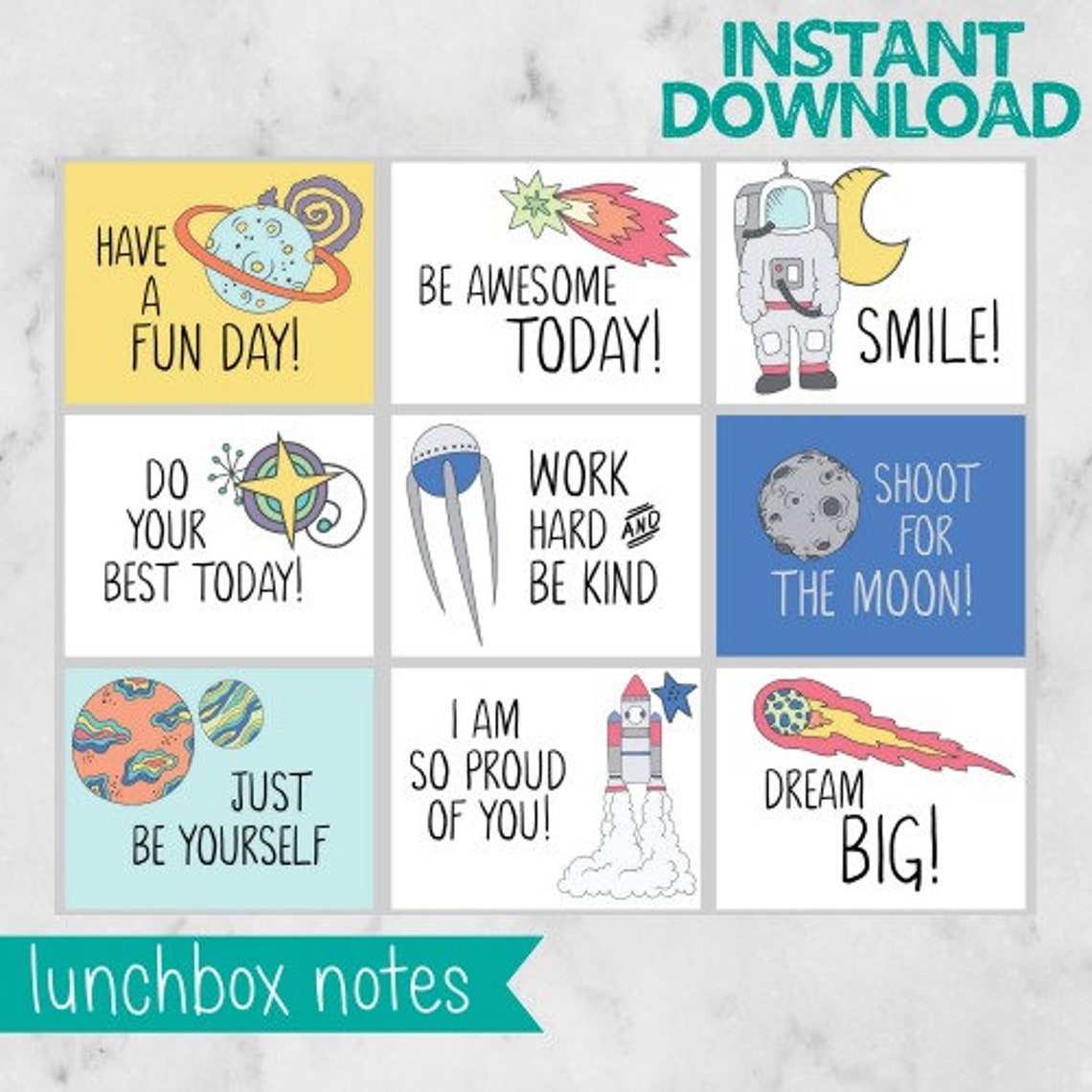Space Themed Lunch Box Notes - Outer Space - Printable Lunchbox Card ...