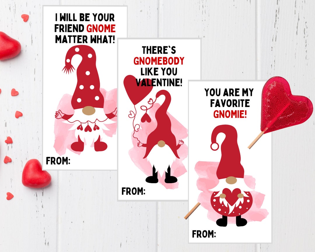 Printable Gnome Valentine for School Class - Gnome Valentine Download ...