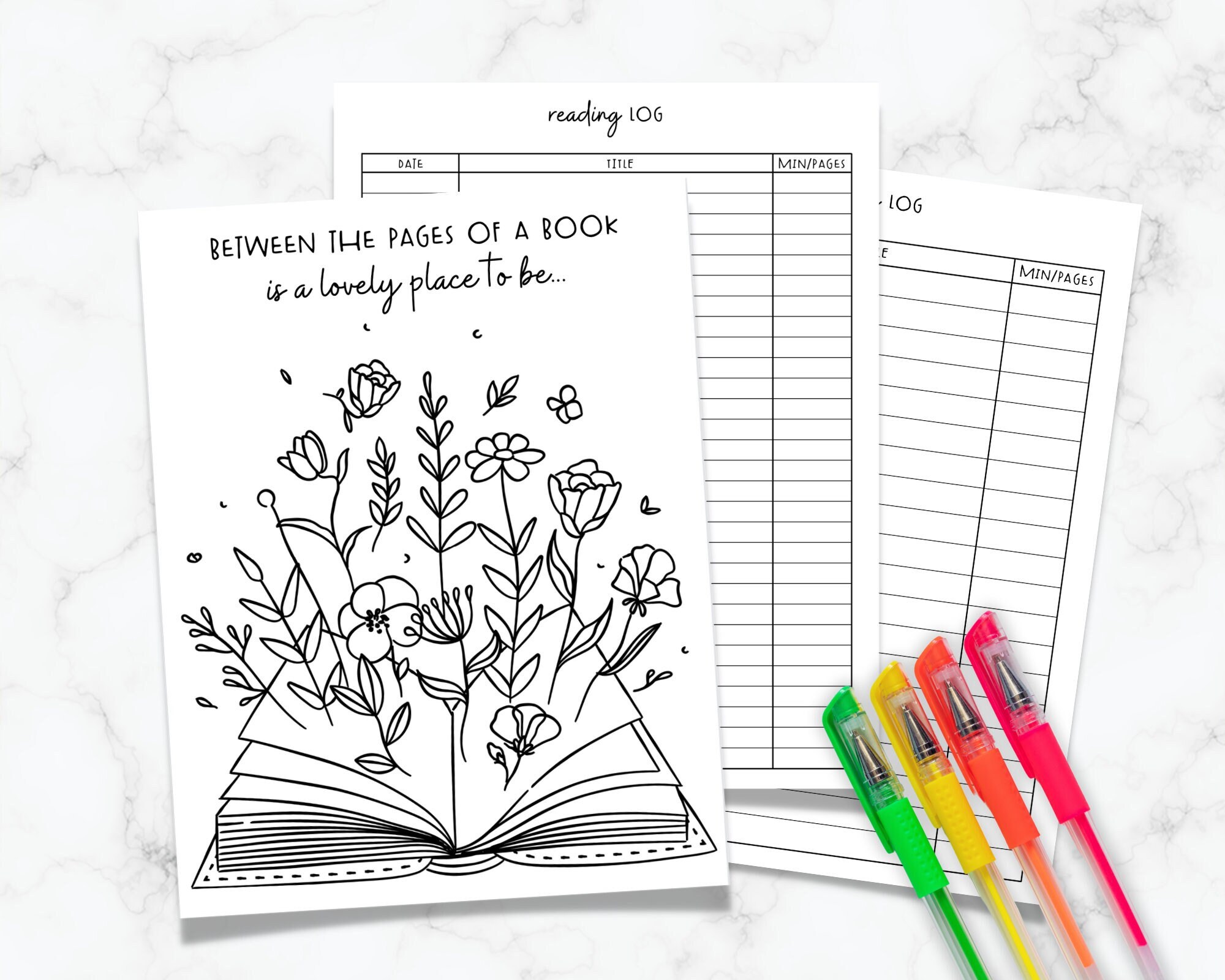 Printable Floral Reading Log Book Flowers Reading Journal Page Reading ...