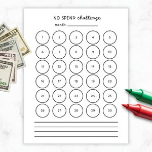 Printable No Spend Challenge - 30 Day No Spending Printable - No Spend ...