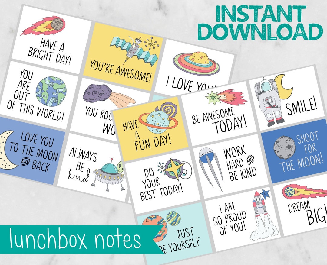 Space Themed Lunch Box Notes - Outer Space - Printable Lunchbox Card ...