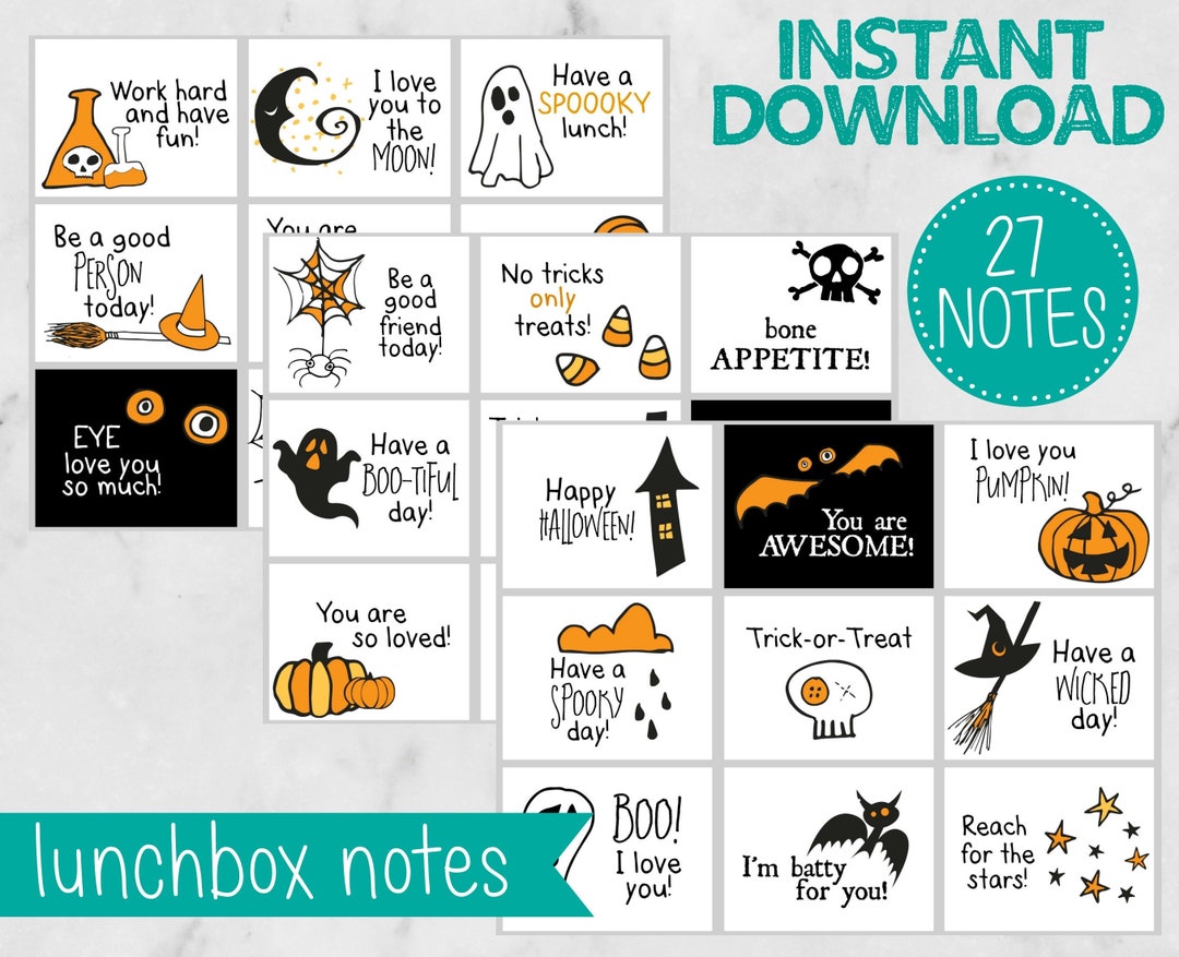Halloween Lunchbox Notes - Lunch Box Card - Printable Instant Download ...